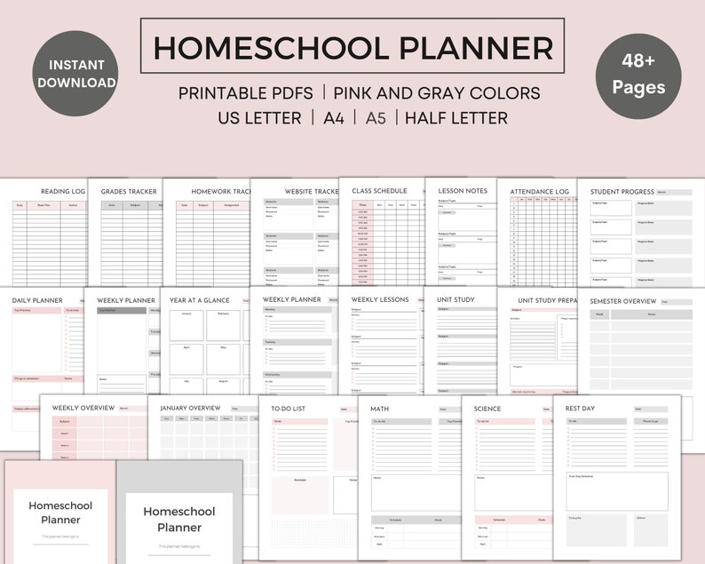 Homeschool Planner Printable, Academic Planner, Student Planner, Class ...