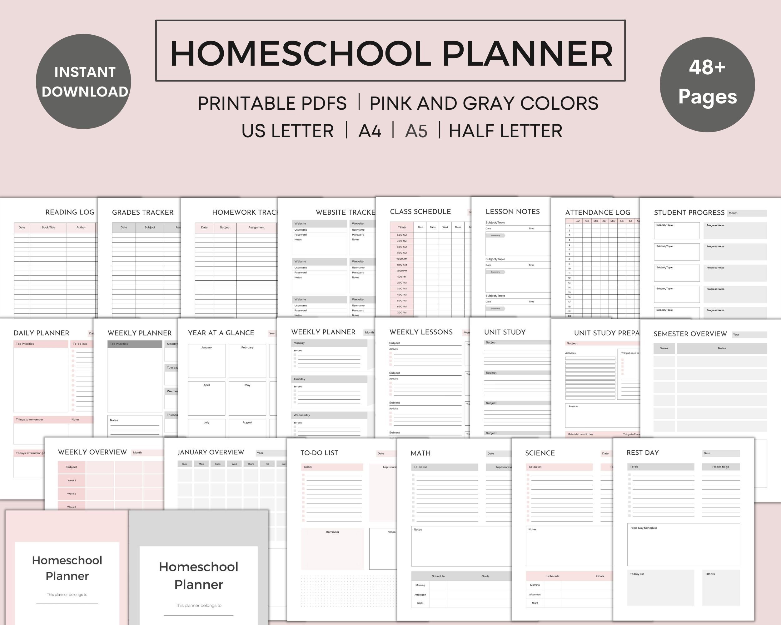 Homeschool Planner Printable, Academic Planner, Student Planner, Class ...