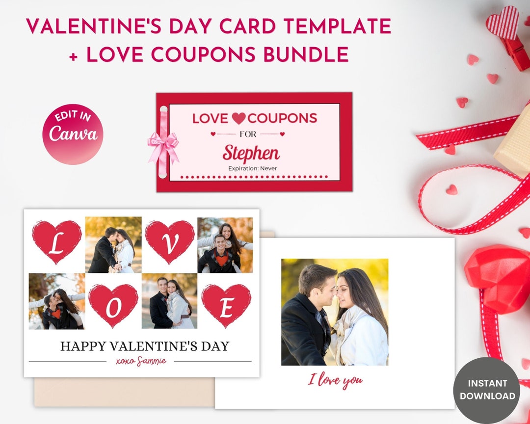 Printable Valentine Bundle, Custom Valentine's Day Card, Editable Love ...