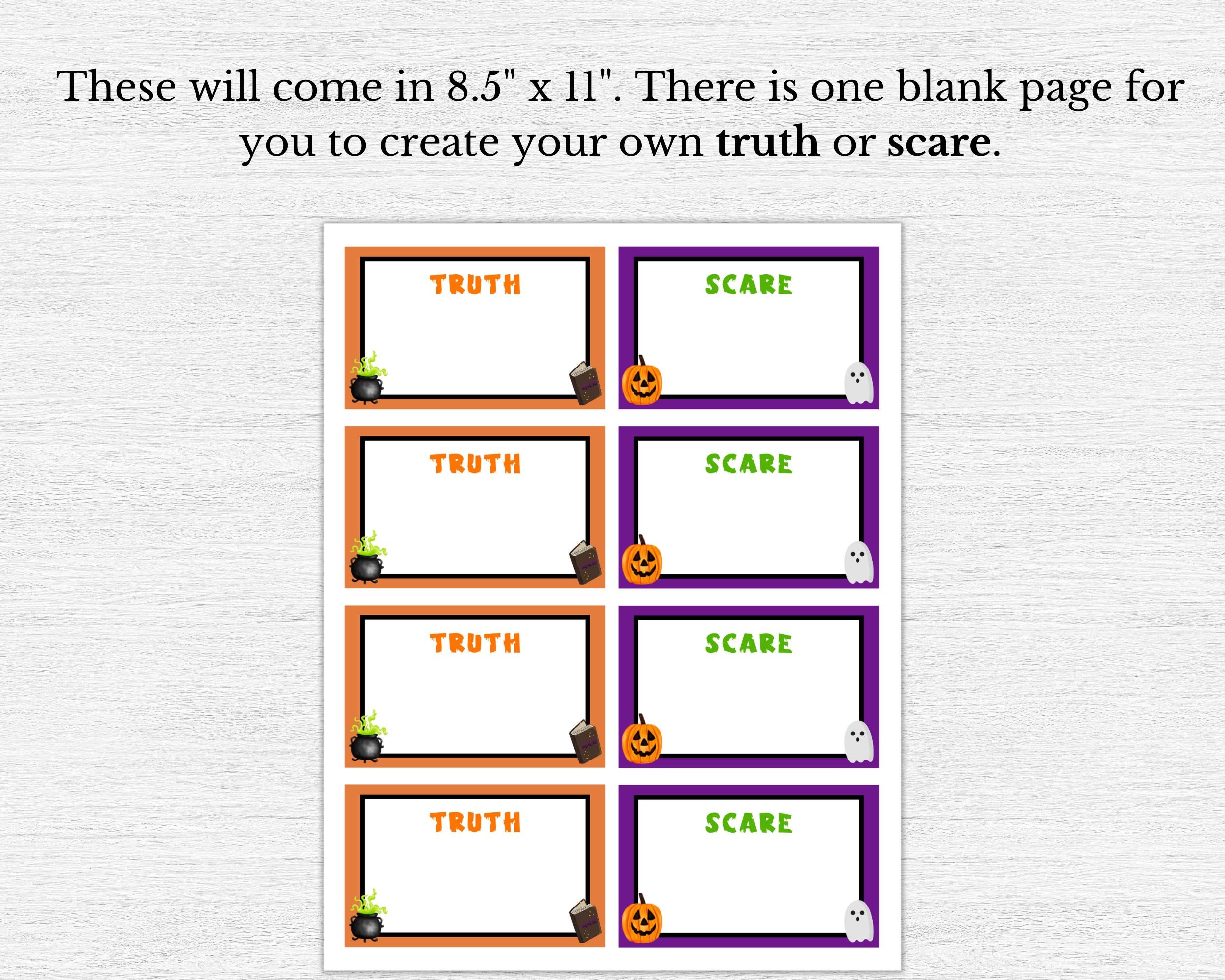 Halloween Truth or Scare Printable, Truth or Scare Game, Halloween ...