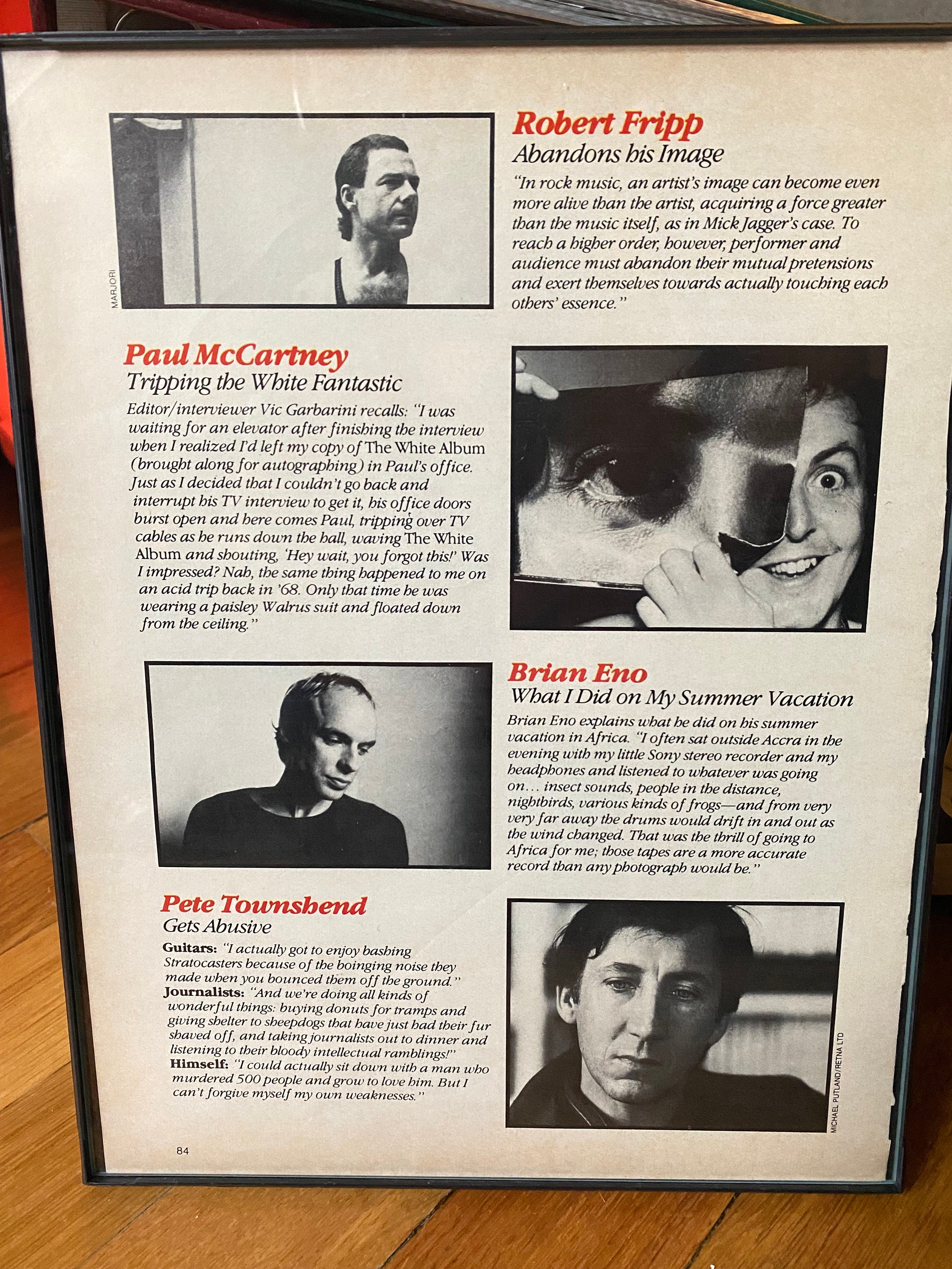 Vintage Music Magazine Brian Eno Paul Mccartney Robert Fripp Pete ...