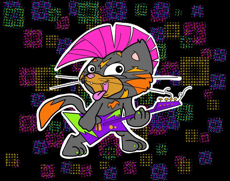 Rocker Kitty, Pop Art, Rockstar Pop Art Decor, Cartoon Wall Prints ...