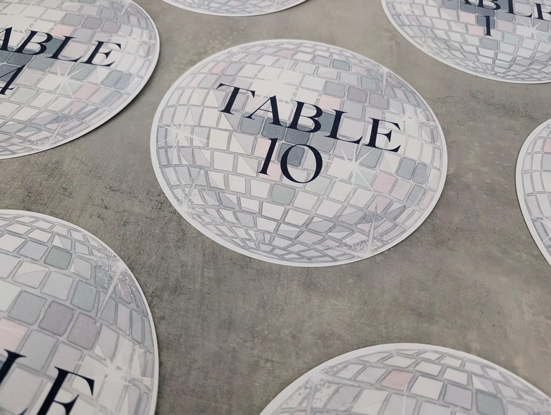 Disco Ball Wedding Table Numbers | Dark Blue Text - Etsy