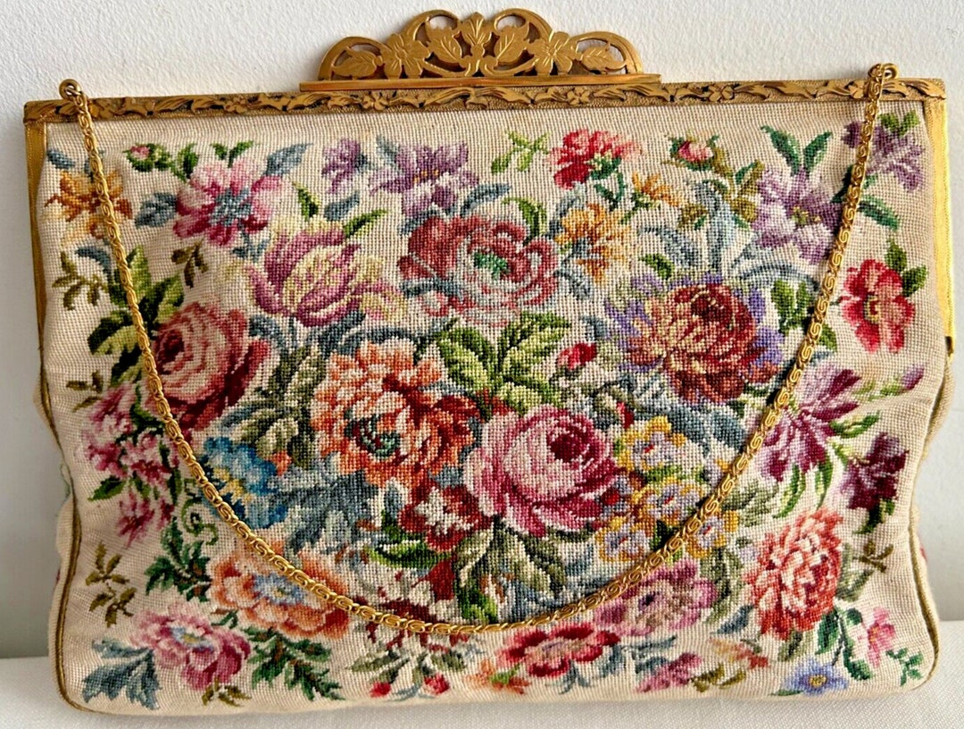 Antique Vintage Petit Point Purse Bag Floral Roses Austria - Etsy