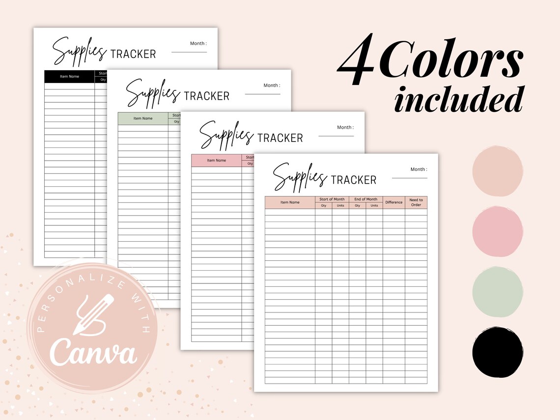 Canva Printable Supplies Tracker Editable Supplies Log - Etsy
