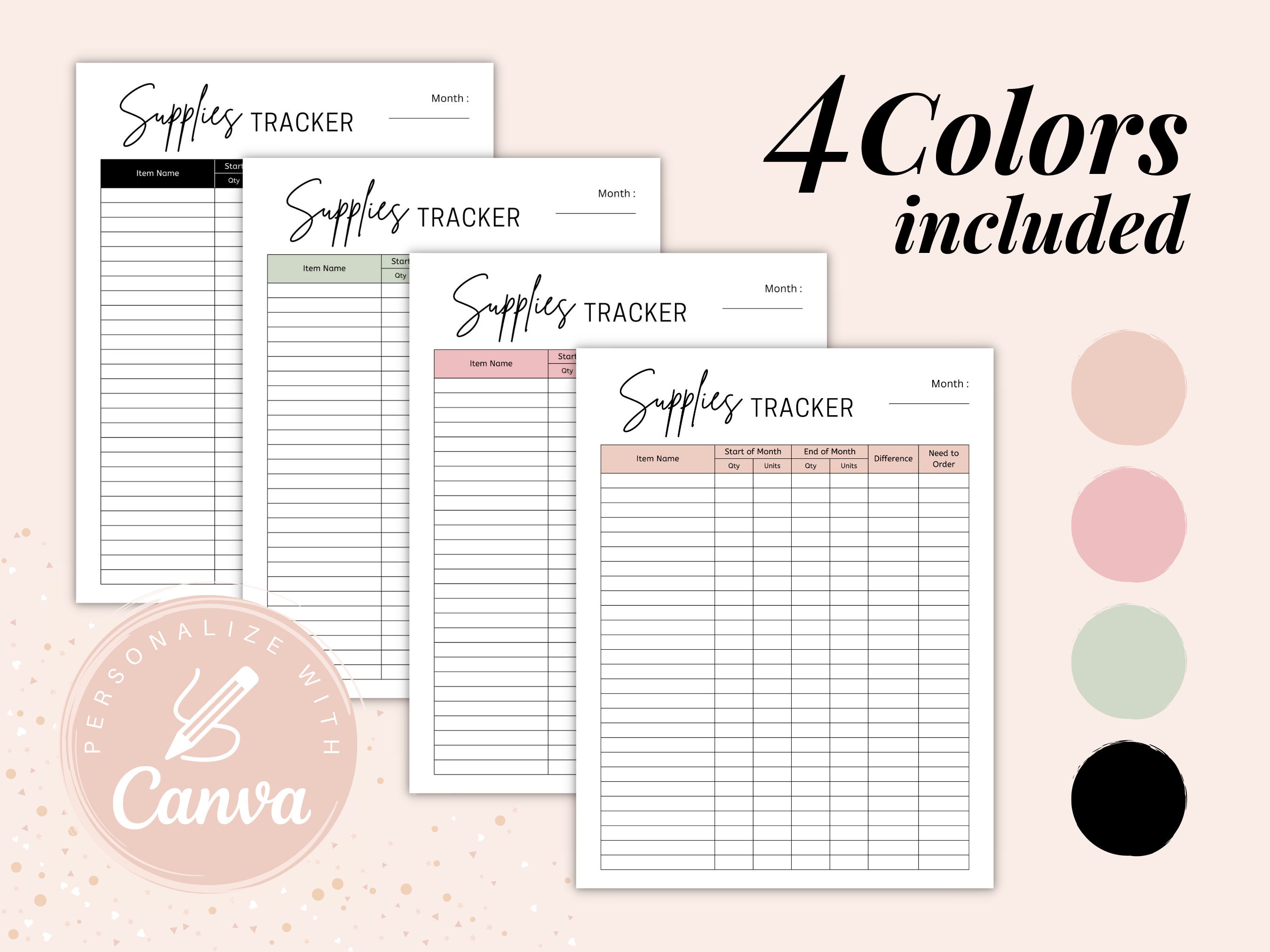 Canva Printable Supplies Tracker Editable Supplies Log - Etsy