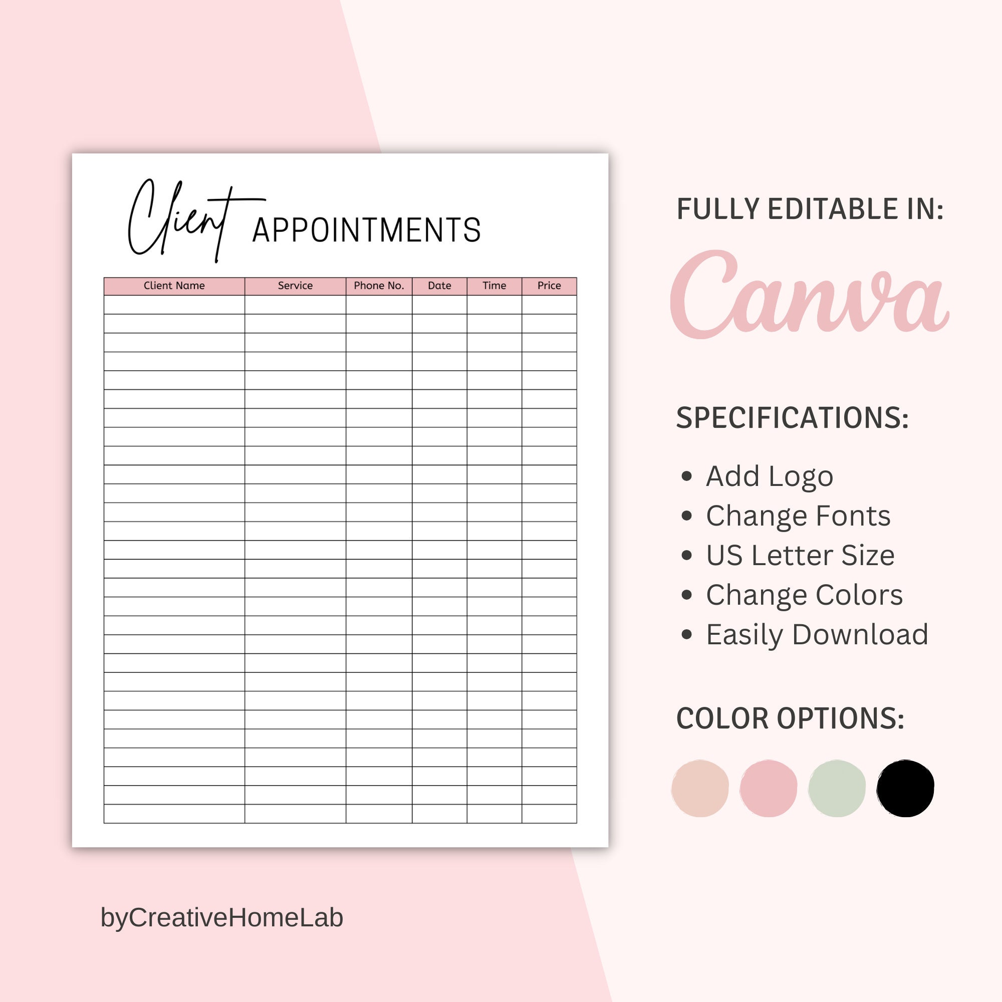 Canva Printable Client Appointment, Appointment Tracker, Meeting Log ...