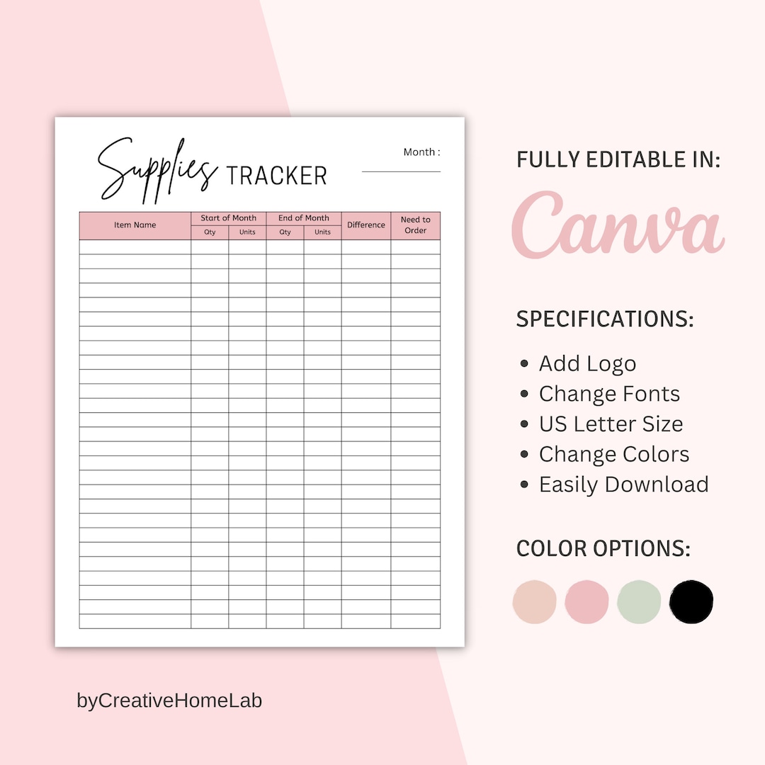 Canva Printable Supplies Tracker, Editable Supplies Log, Supply Order ...