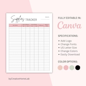 Canva Printable Supplies Tracker, Editable Supplies Log, Supply Order ...