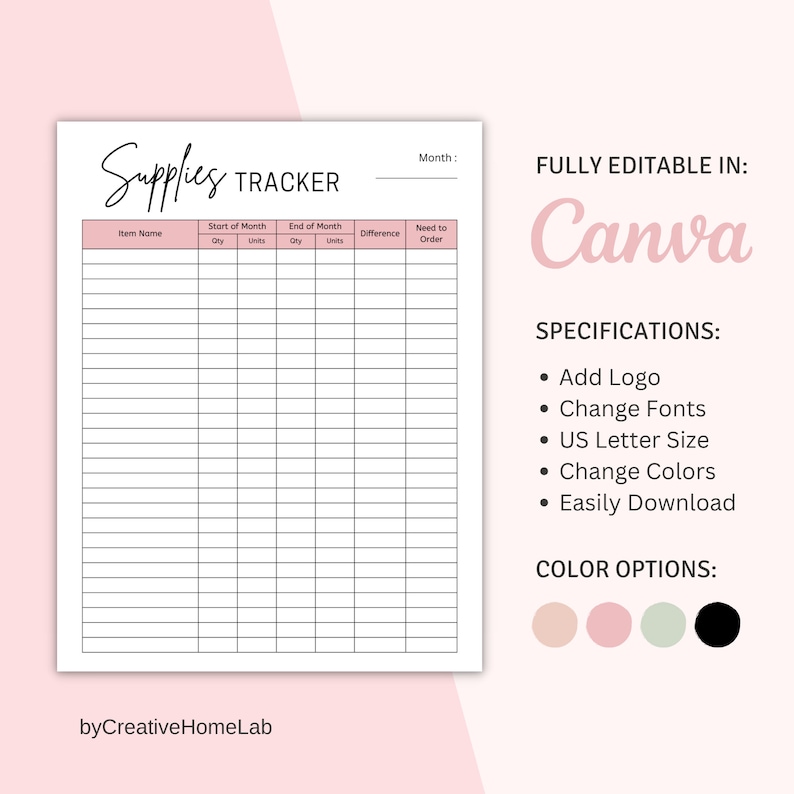 Canva Printable Supplies Tracker, Editable Supplies Log, Supply Order ...