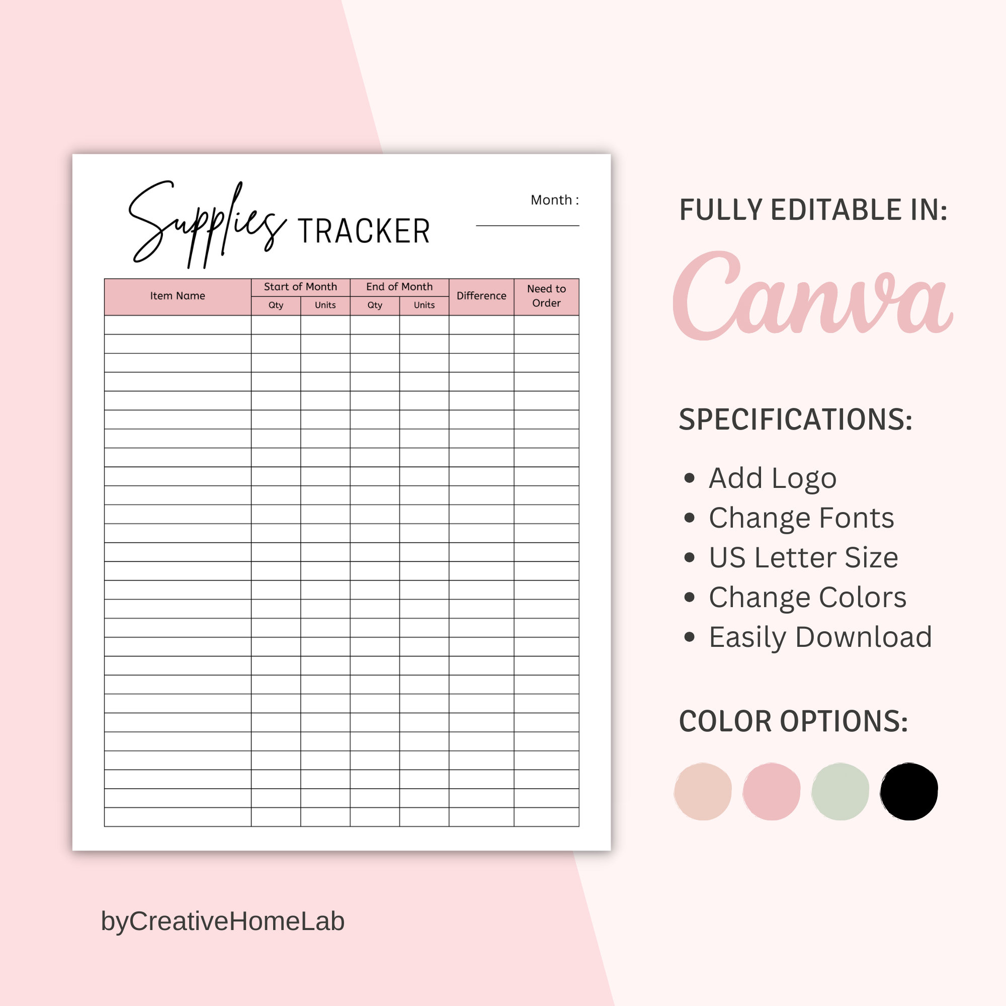Canva Printable Supplies Tracker, Editable Supplies Log, Supply Order ...