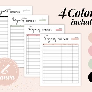 Canva Printable Payment Tracker Monthly Bill Tracker Bill - Etsy