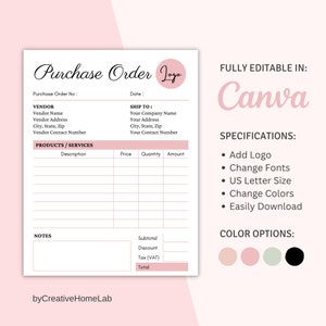 Canva Printable Purchase Order Form, Editable Business Template, Sale ...