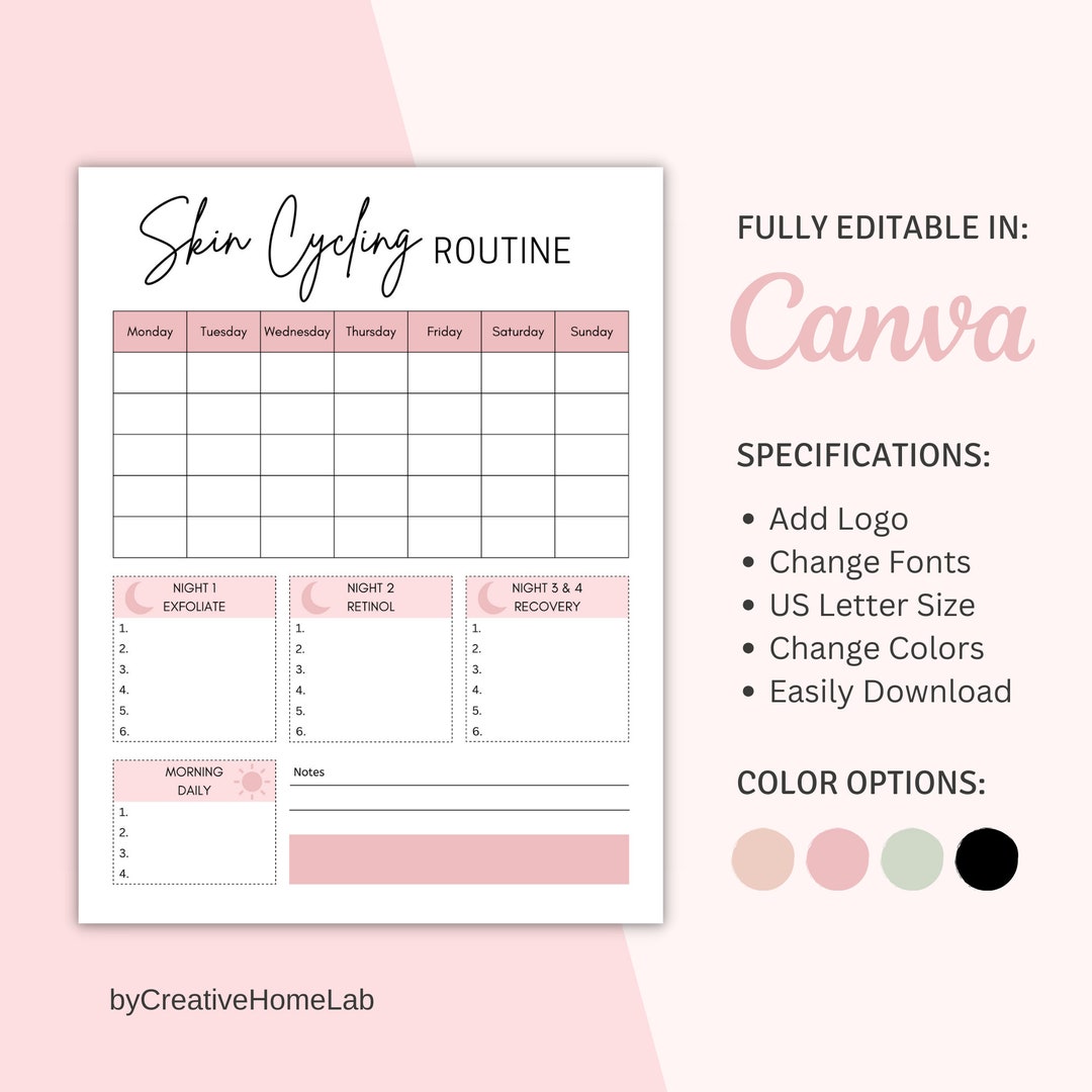 Canva Skin Cycling Routine Template, Skincare Routine Planner, Skin ... Canva Skin Cycling Routine Template, Skincare Routine Planner, Skin ...