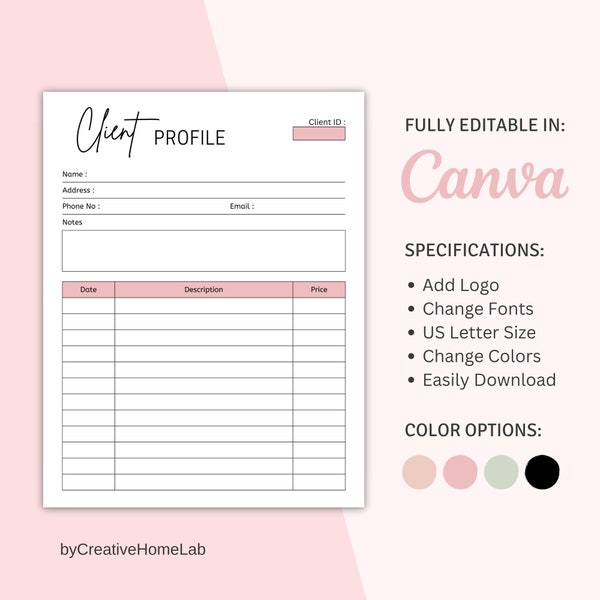 Client Info Sheet - Etsy