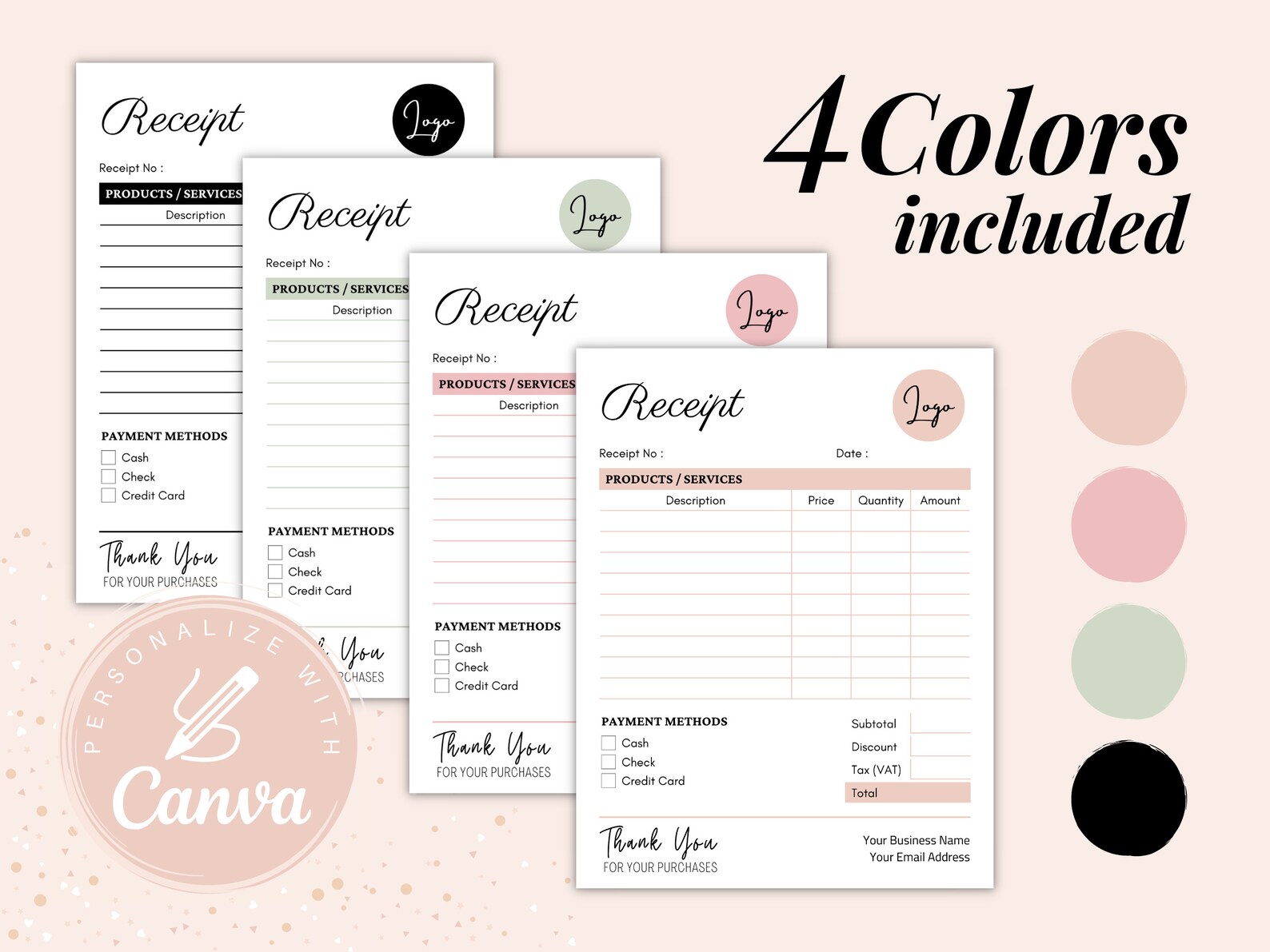 Canva Printable Receipt Small Business Digital Receipt - Etsy