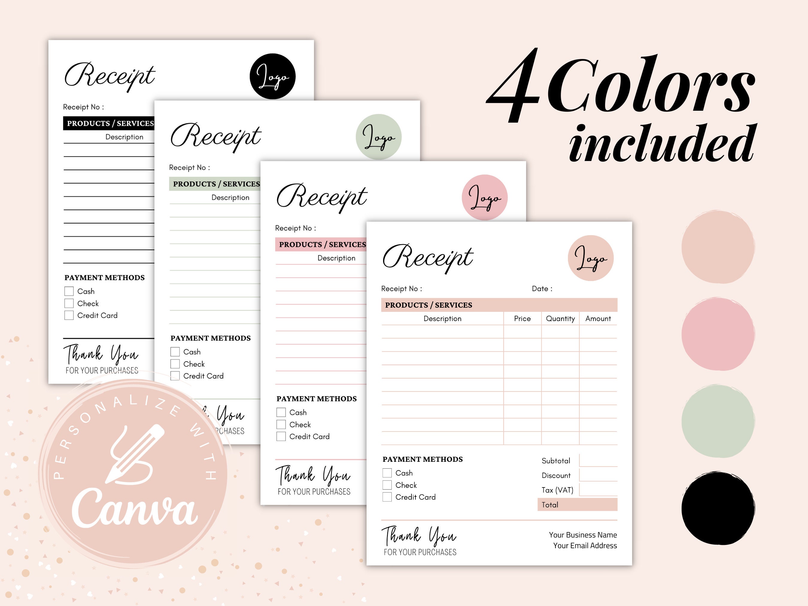 Canva Printable Receipt Small Business Digital Receipt - Etsy
