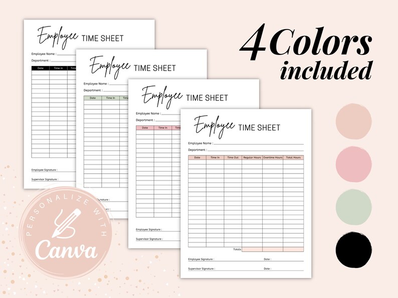 Canva Printable Employee Time Sheet Employee Work Schedule - Etsy