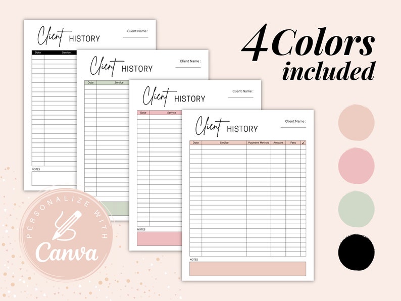 Canva Printable Client History Customer Information Sheet - Etsy