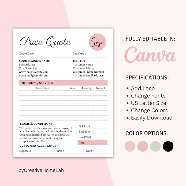 Canva Printable Price Quote, Small Business Form, Price Quote Template ...