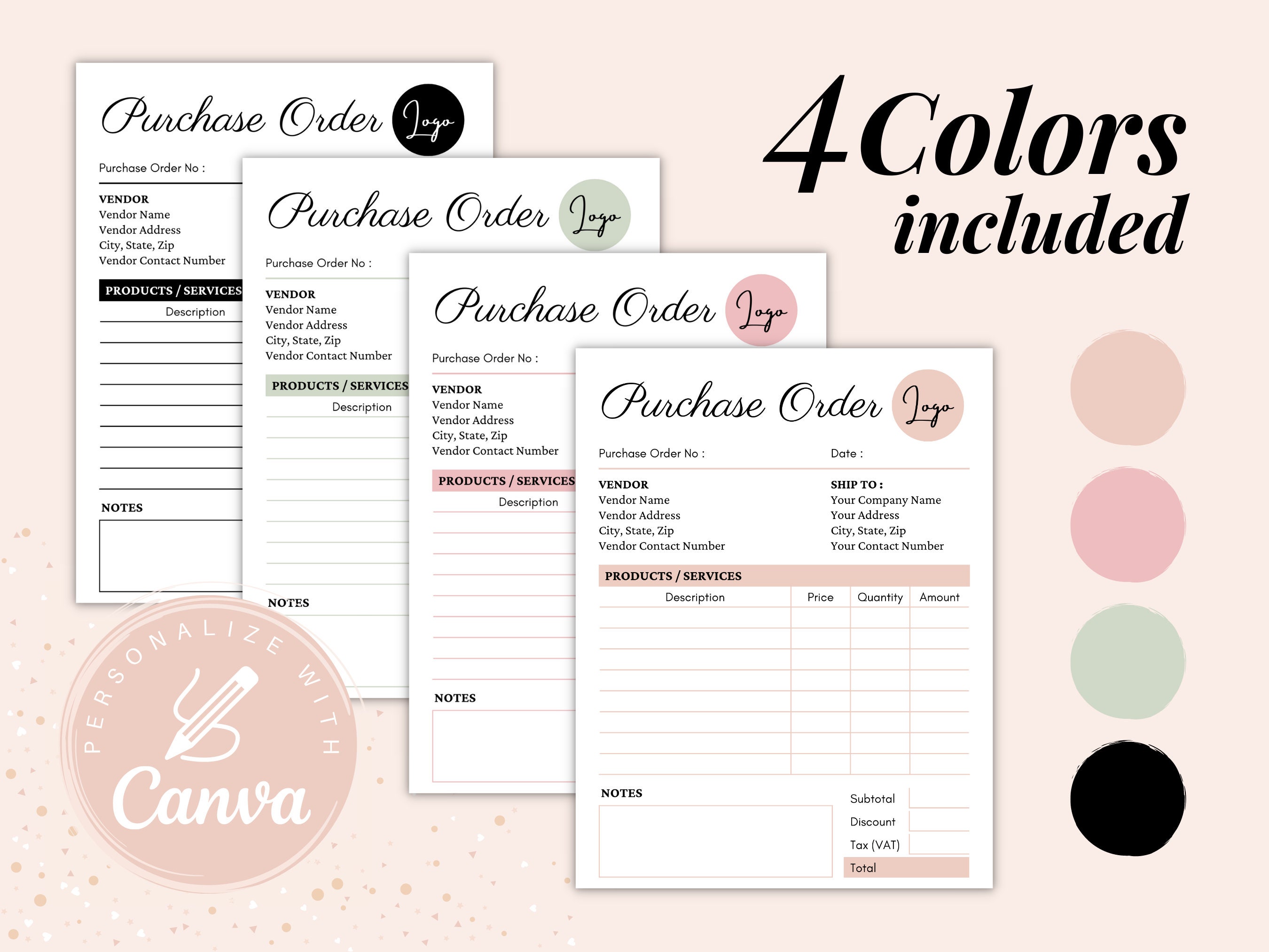 Canva Printable Purchase Order Form Editable Business - Etsy