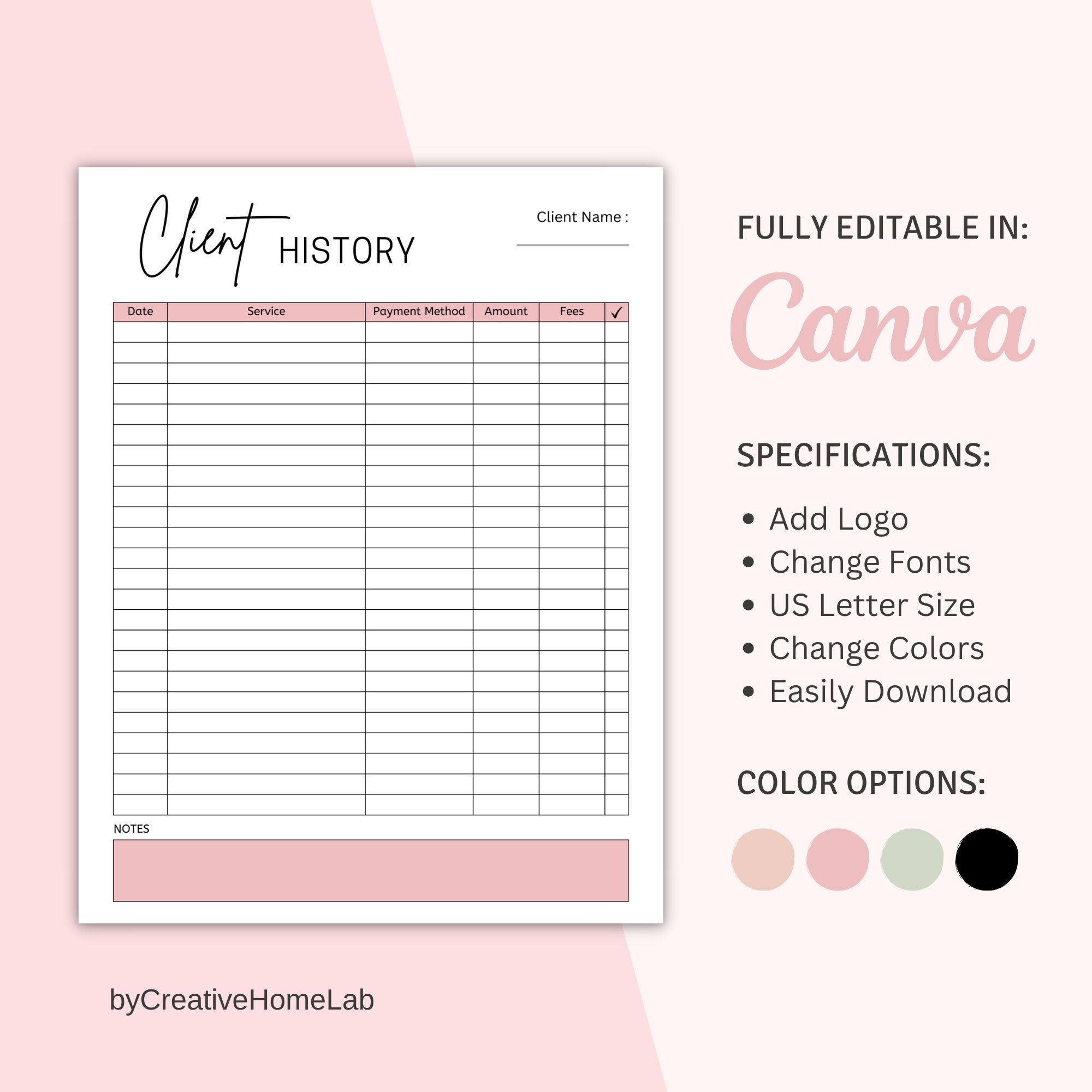Canva Printable Client History, Customer Information Sheet, Business ...
