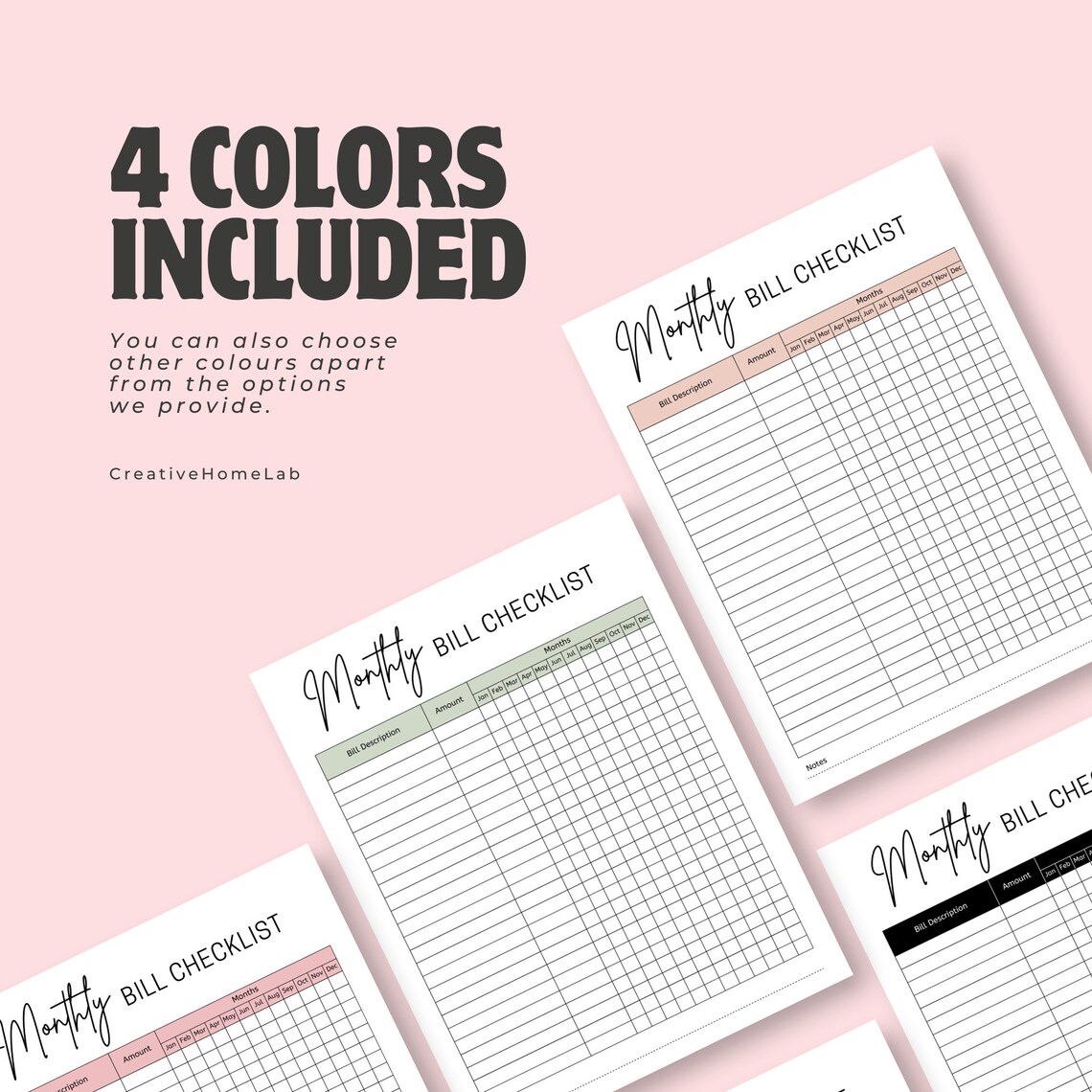 Canva Printable Monthly Bill Checklist, Editable Bill Tracker, Monthly ...