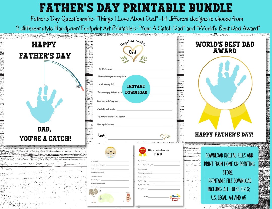 Fathers Day Printable Bundle Gift PDF Questionnaire Printable Hand ...