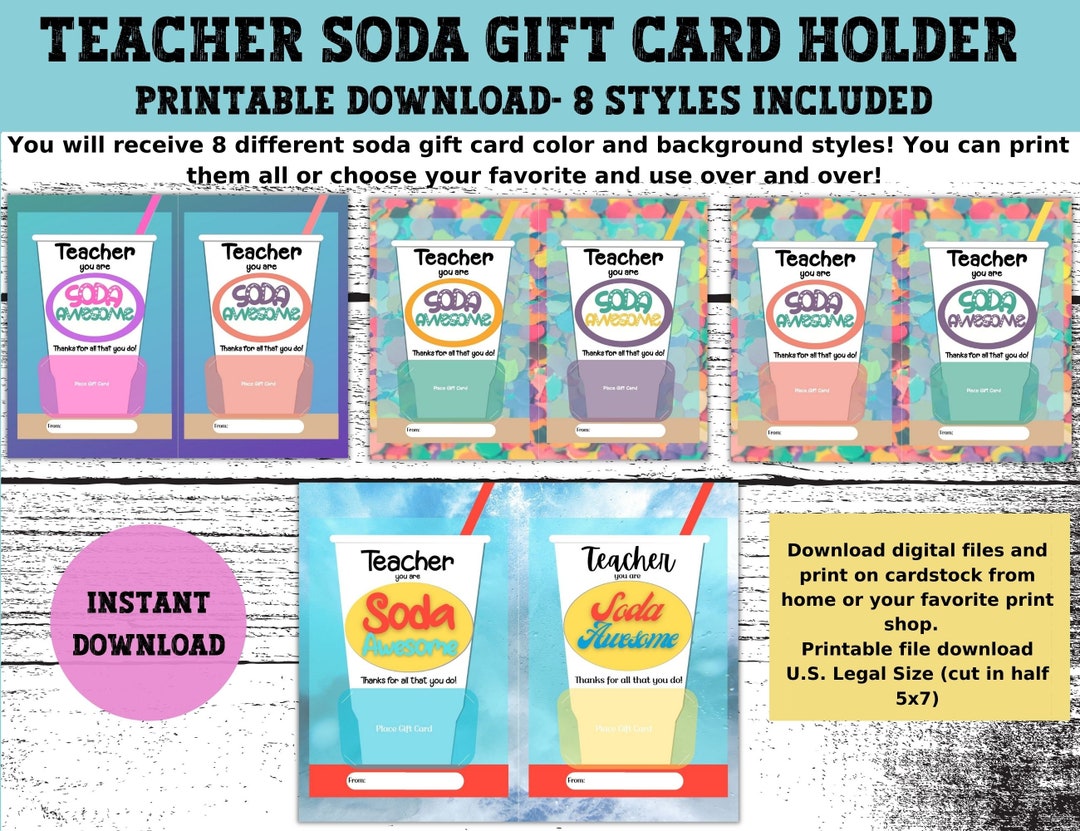 Teacher Soda Gift Card Holder, Soda Gift Card Holder, Teacher Gift ...