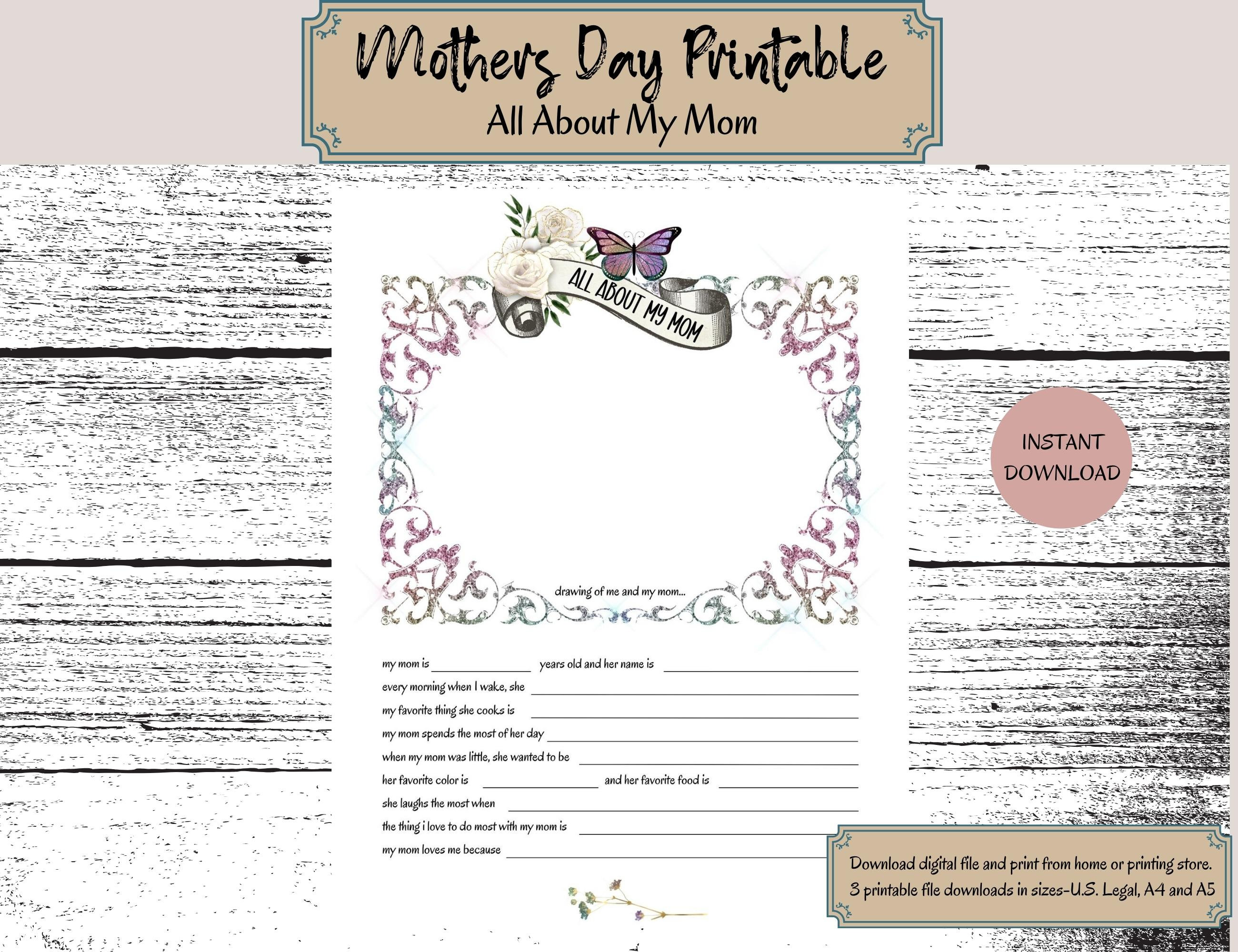 Mom Questionnaire, Printable Fill in the Blank, Mom Gift Card - Etsy
