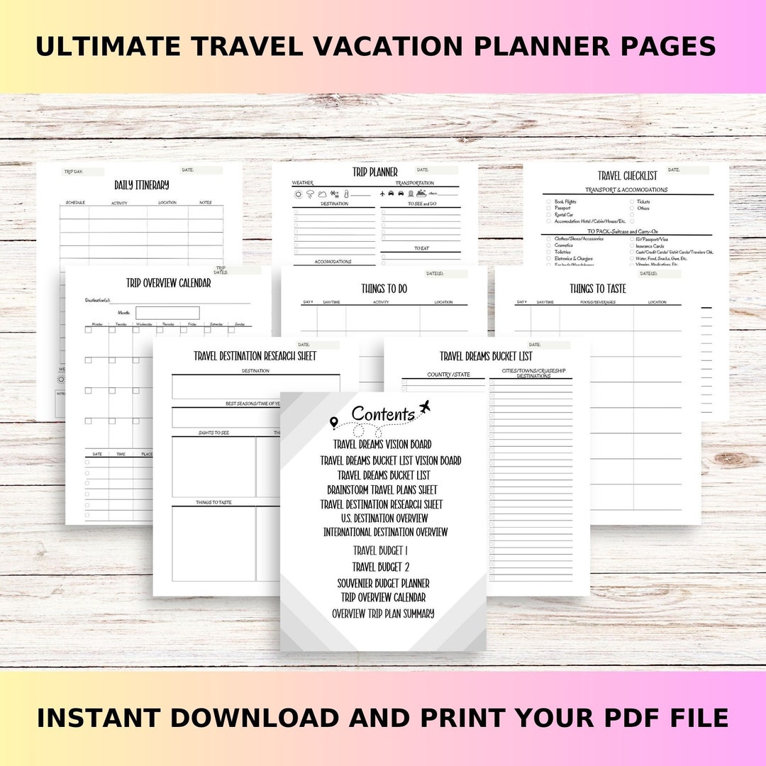 Travel Planner PDF Instant Download, Planner for Travel, Vacation ...
