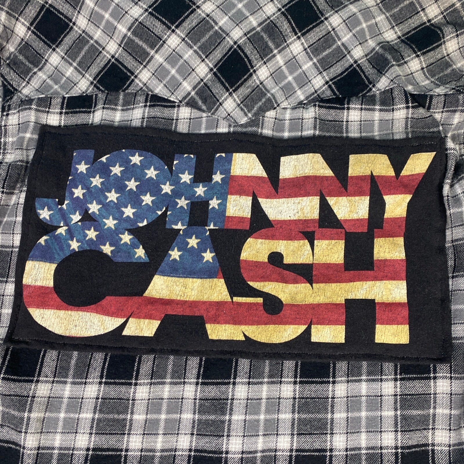 Johnny Cash American Flag Upcycled Flannel Plaid Shirt Shacket Pearl ...