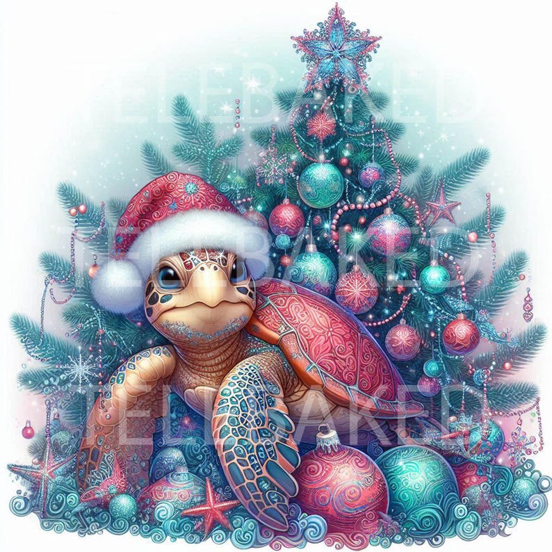 Christmas Sea Turtle Printable Wall Art / Digital Wallpaper / Design for Card , Calendar ...