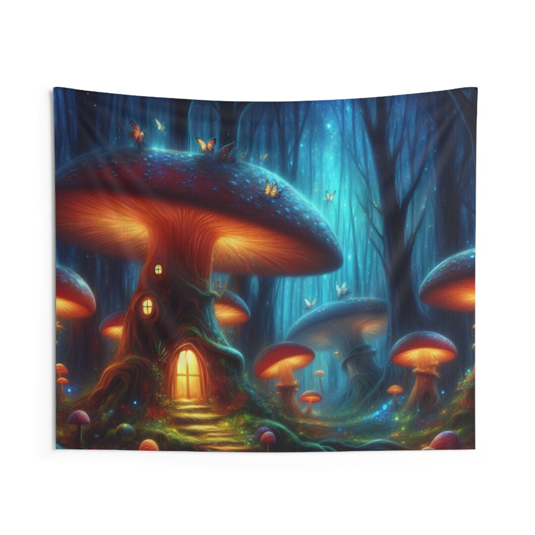 Mushroom Home Decor / Forest of Mushrooms Tapestry / Fantasy Wall Art ...