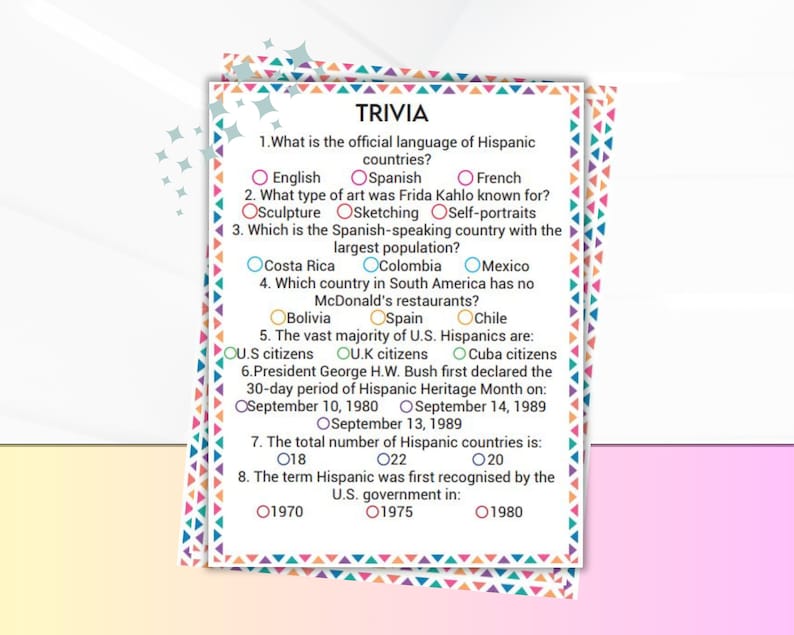 Hispanic History Month Trivia Game, Fun Educational Game Kids, Latino ...