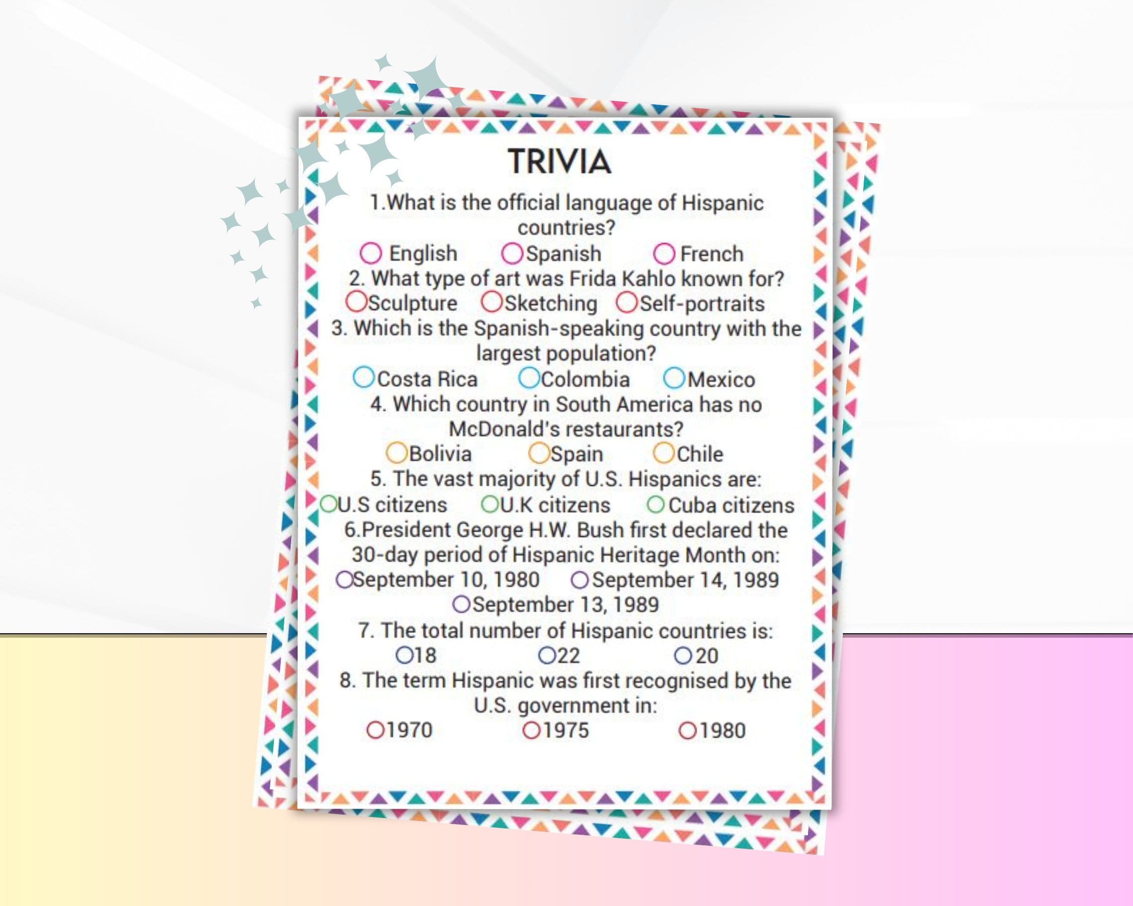 Hispanic History Month Trivia Game, Fun Educational Game Kids, Latino ...