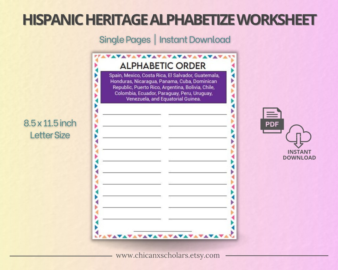 Hispanic Heritage Month Worksheets | Latino History Alphabetize | Fun ...