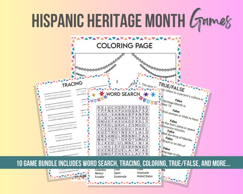 BULLETIN BOARDS, GAMES for Adults, Hispanic Heritage, Digital Download ...