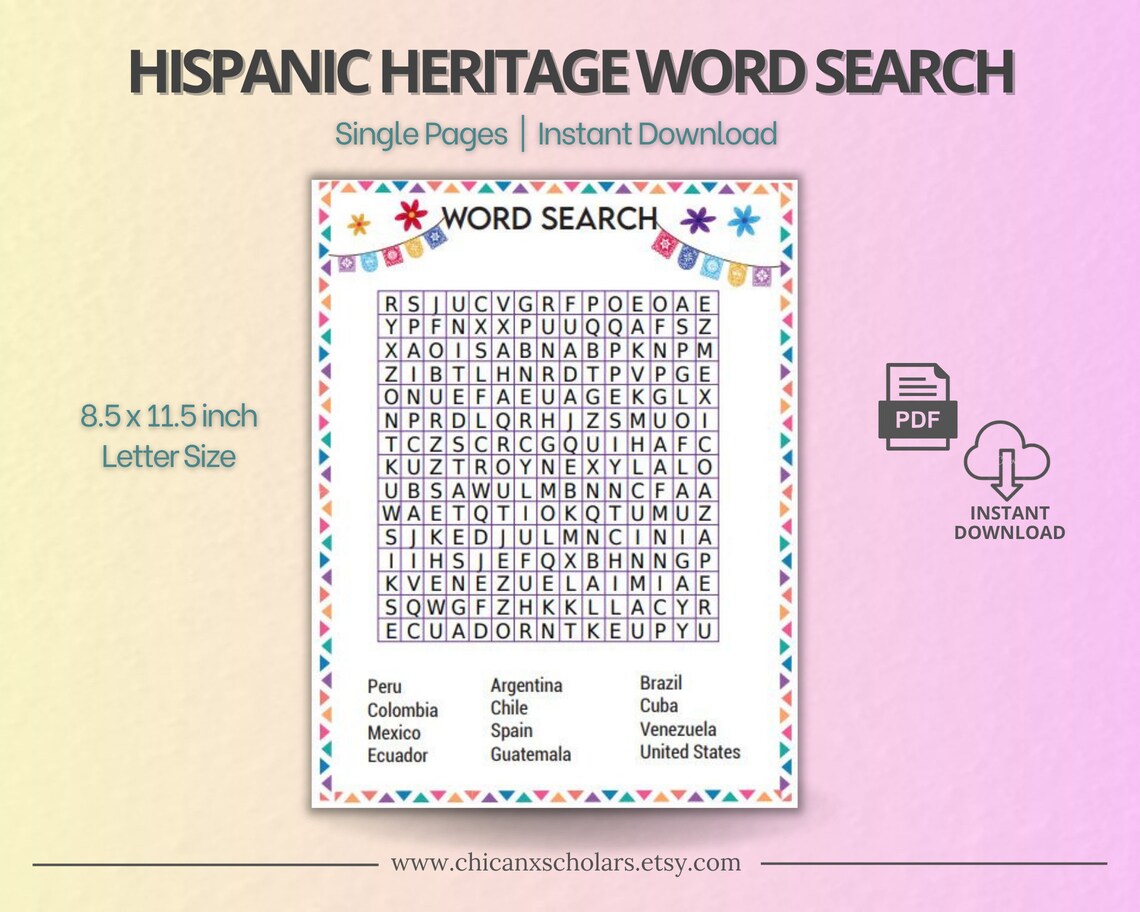 Hispanic Heritage Word Search | Latino History Word Search Page | Fun ...