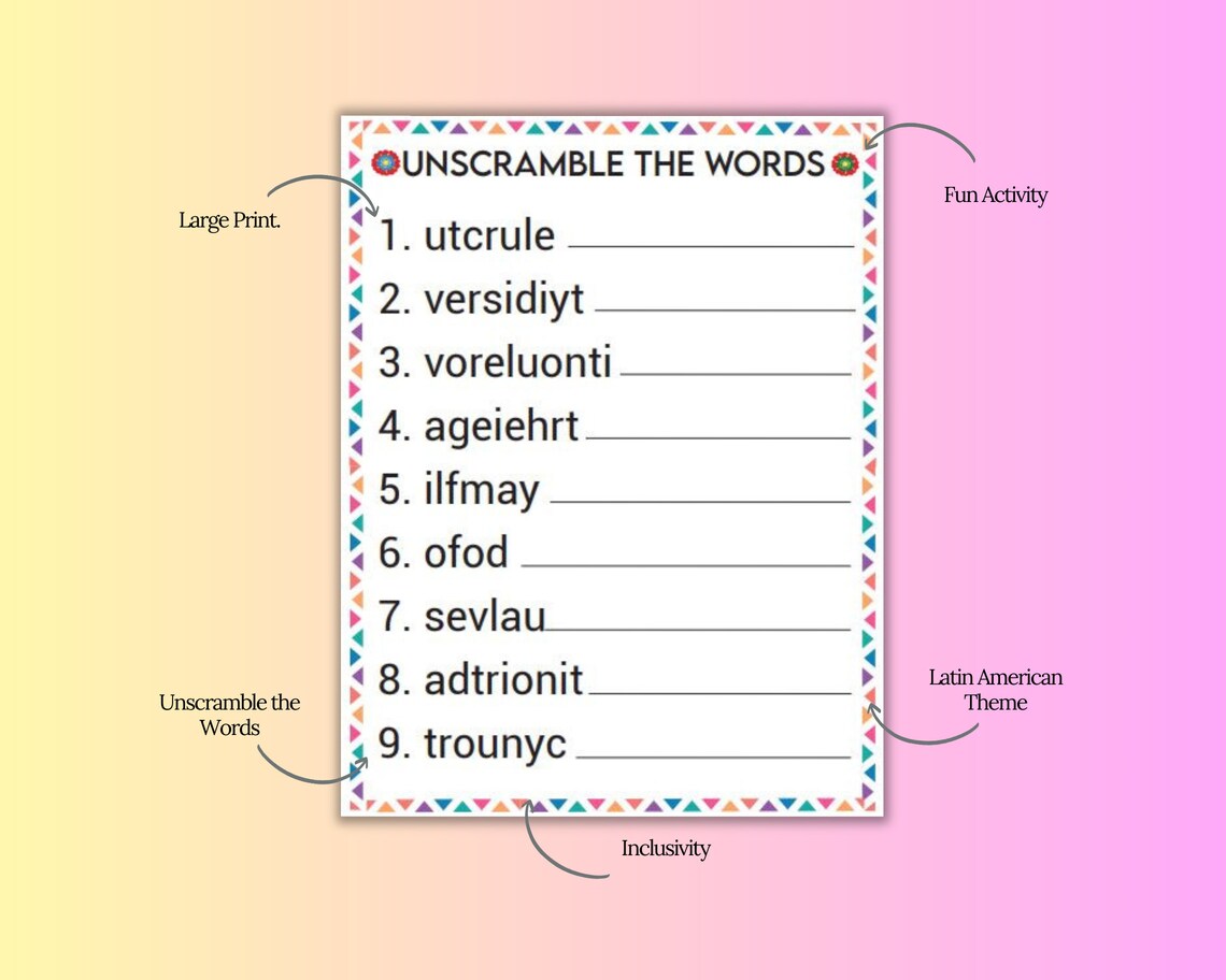 Hispanic Heritage Unscramble Worksheet | Latino History Unscramble Page ...