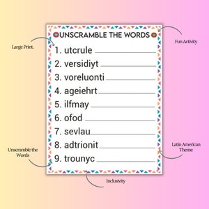 Hispanic Heritage Unscramble Worksheet | Latino History Unscramble Page ...