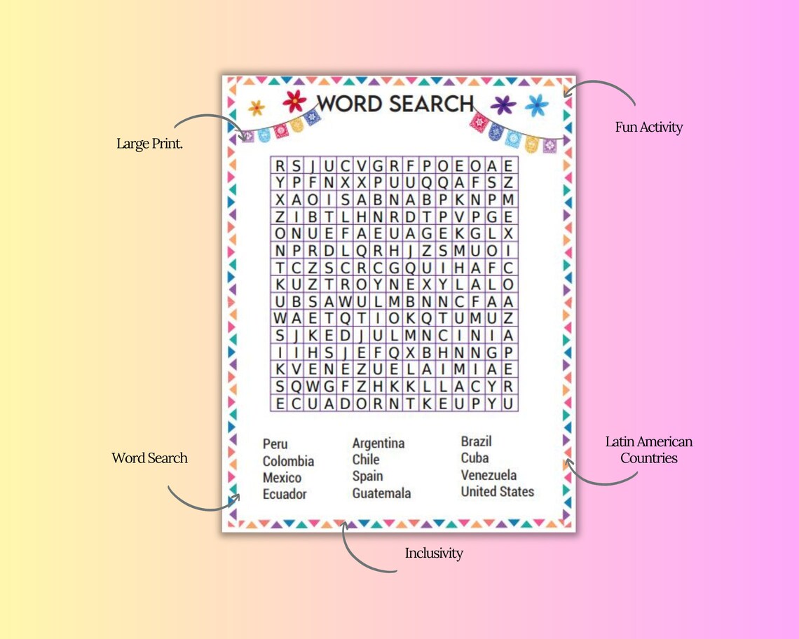 Hispanic Heritage Word Search | Latino History Word Search Page | Fun ...