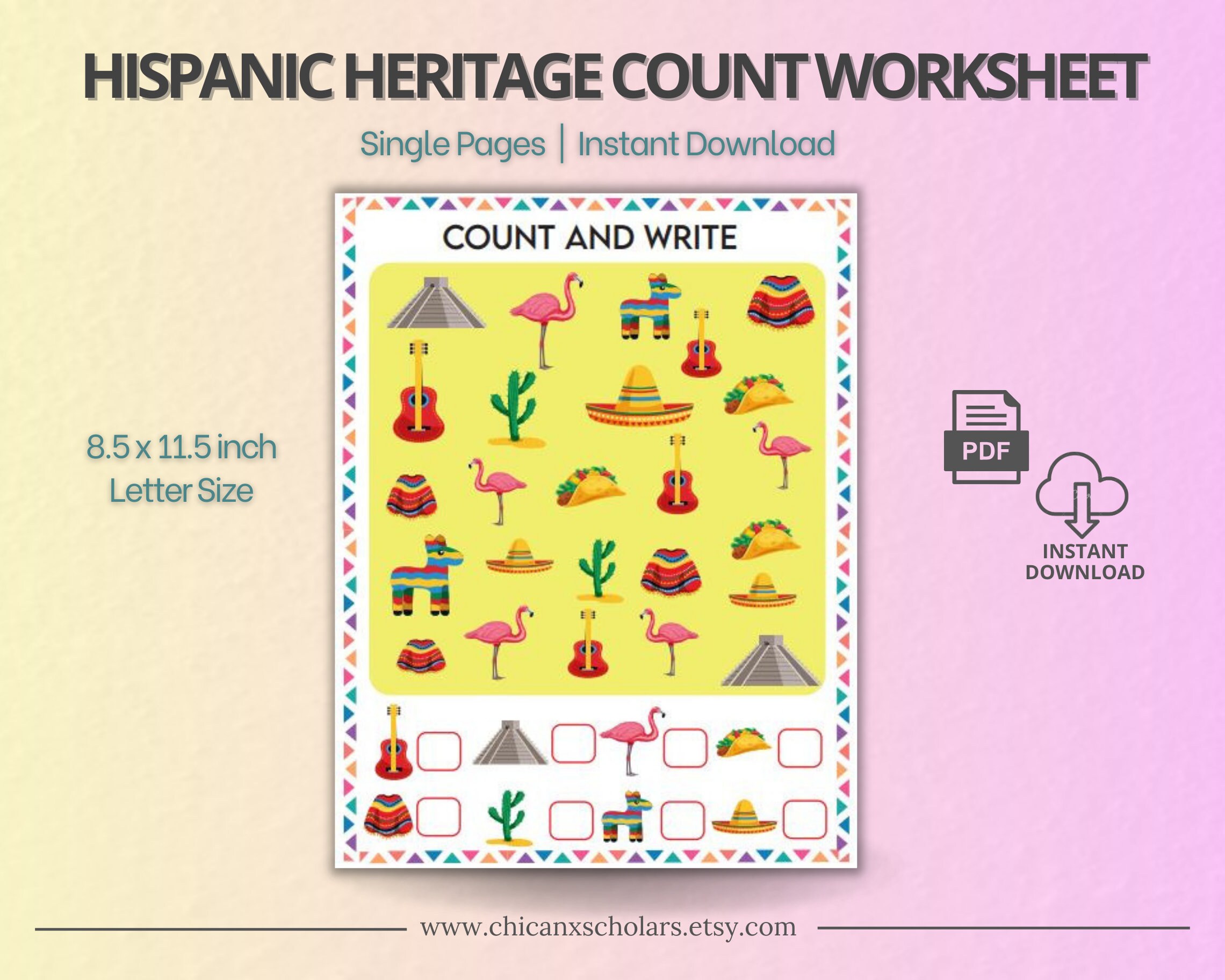 Hispanic Heritage Counting Worksheet | Latino History Counting Game ...