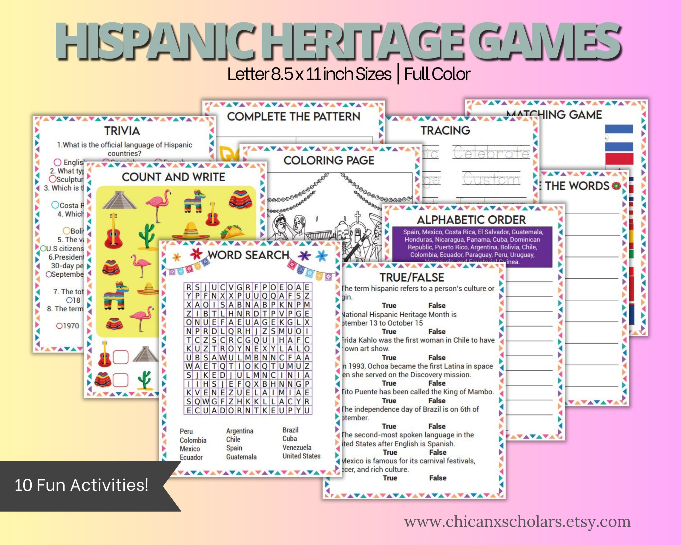 BULLETIN BOARDS, GAMES for Adults, Hispanic Heritage, Digital Download ...