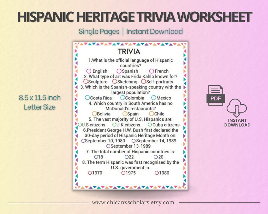Hispanic History Month Trivia Game, Fun Educational Game Kids, Latino ...