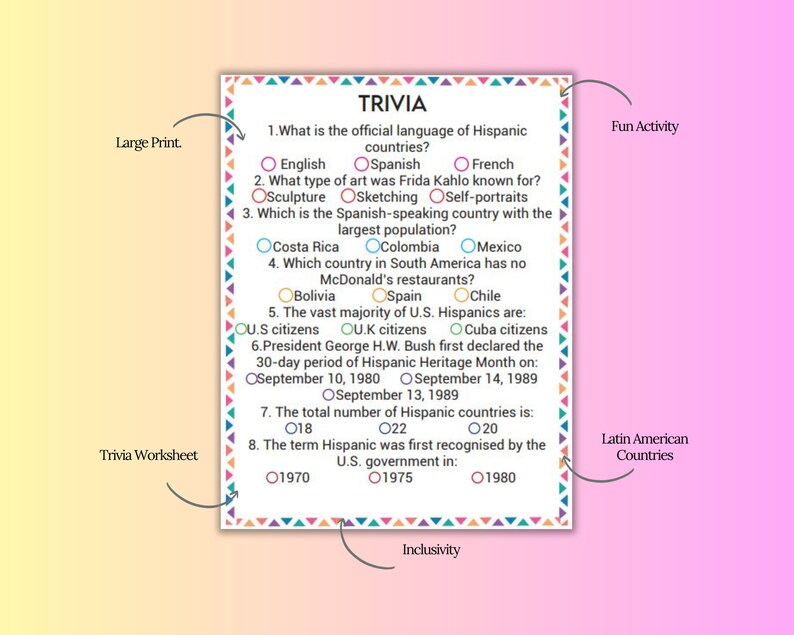 Hispanic History Month Trivia Game, Fun Educational Game Kids, Latino ...