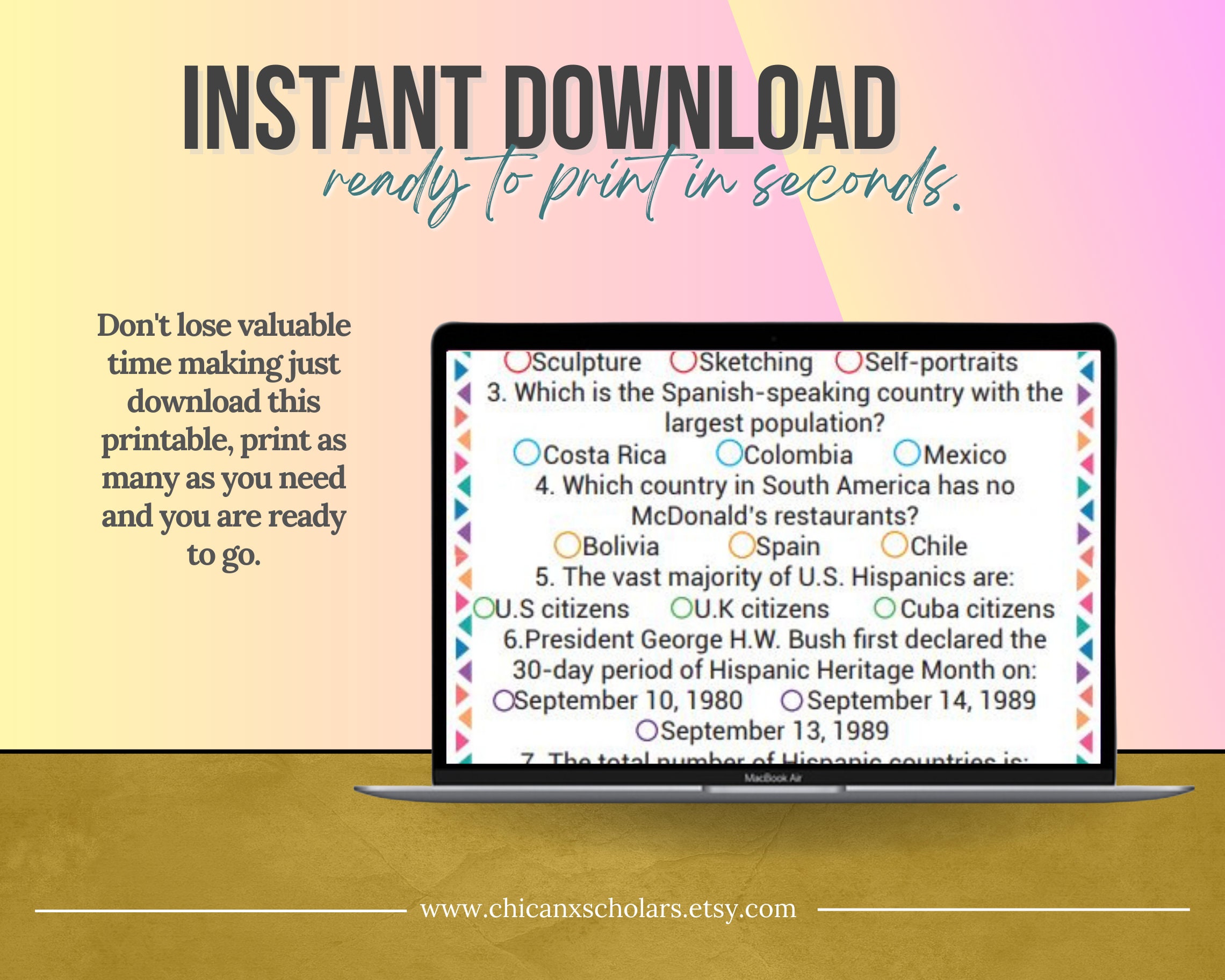 Hispanic History Month Trivia Game, Fun Educational Game Kids, Latino ...