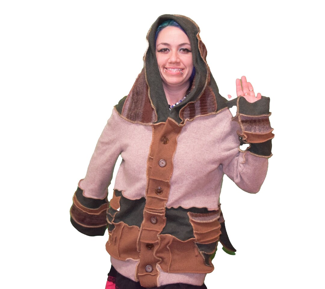 XS-XL Upcycled Sweater Elf Jacket OOAK Hippy Hoodie Made to Order - Etsy