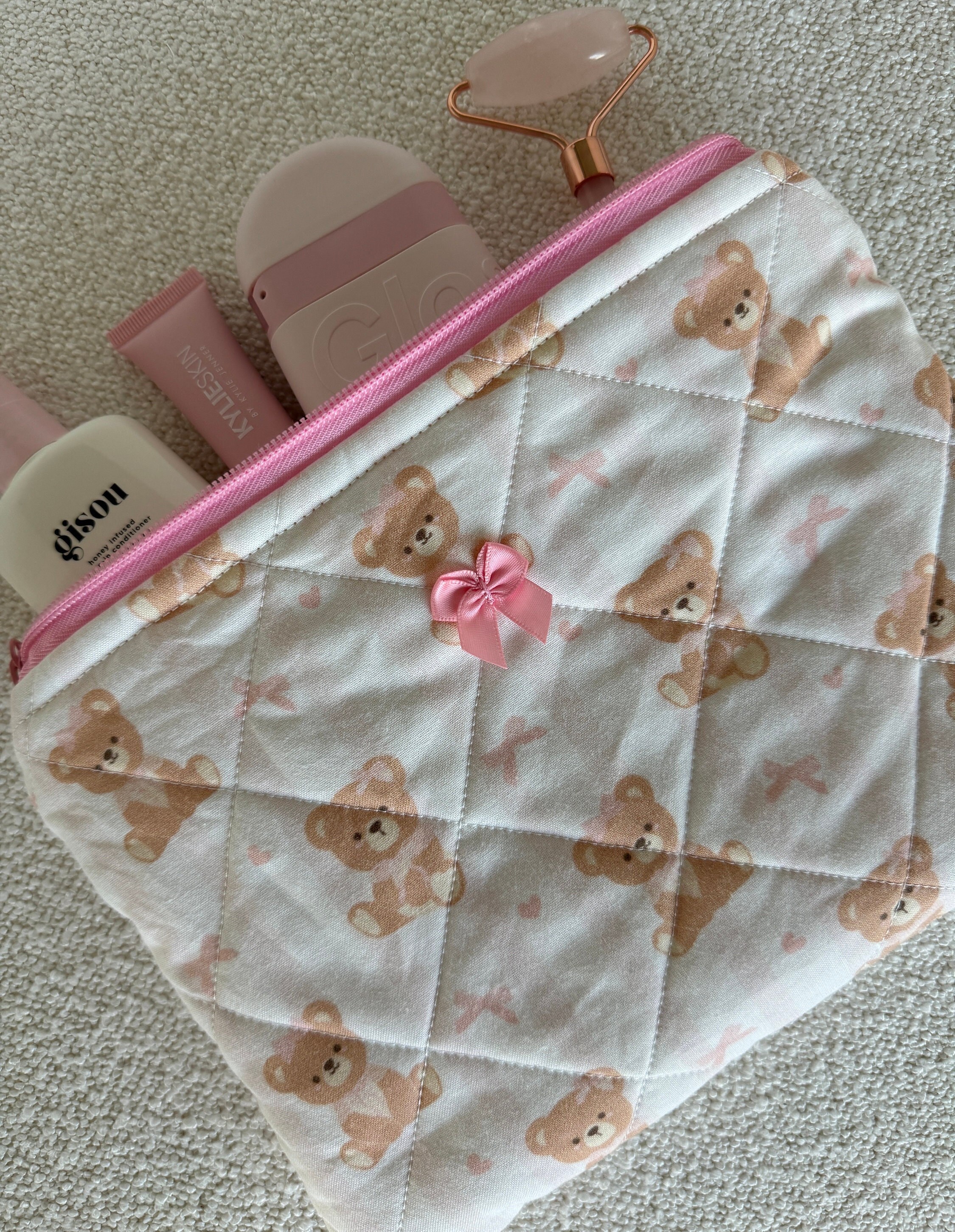 Teddy Bear Flat Pouch, Aesthetic Bag, Cute Zipper Pouch, Quilted Pouch ...