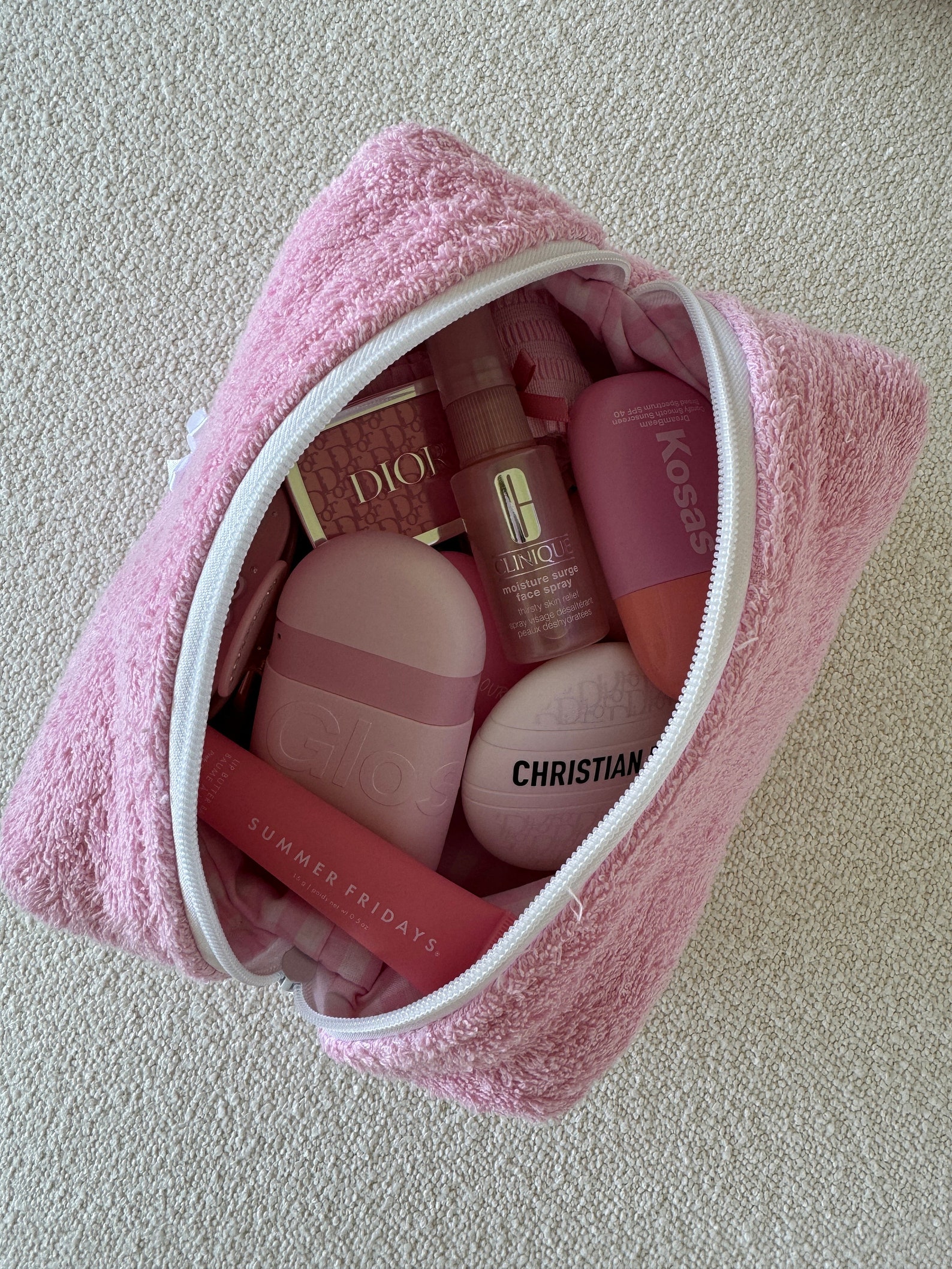 Makeup Pouch Makeup Bag Pink Terry Makeup Bag Cosmetic Bag Pink Makeup ...